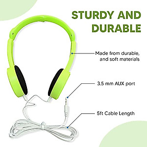 Bulktech Wired Kids Headphones, Foldable Stereo Tangle-Free 3.5mm Jack Corded On-Ear Headset for Children Teens Boys Girls Phone School Kindle Airplane Travel Plane Tablet Parent, 1 Pack Green