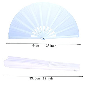 HONSHEN 2 Pack Large Folding Hand Fan,White Chinese Kung Fu Tai Chi Fan Nylon-Cloth Fan for Men and Women Performance, Dance, Decorations, Festival, Gift (Folding Fan White+case 2p)