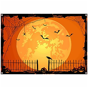 Swepuck 7x5ft Orange Halloween Photo Backdrop for Parties Large Pumpkin Patch Moon Picture Photography Background Kids Witch Haunted House Decorations Banner
