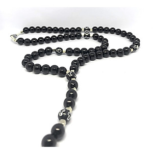 Acrylic Holy death's necklace, rosary style. Collar de la Santa Muerte de acrilico estilo rosario. Grim reaper Y style necklace.