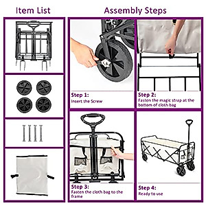 DYD Extended Folding Utility Wagon, 330LBS Heavy Loaded Collapsible Garden Cart with Anti-Slip Wheels, Adjustable Handle and Side Pockets, Large, White, Picnic, Beach, Camping, X-Large