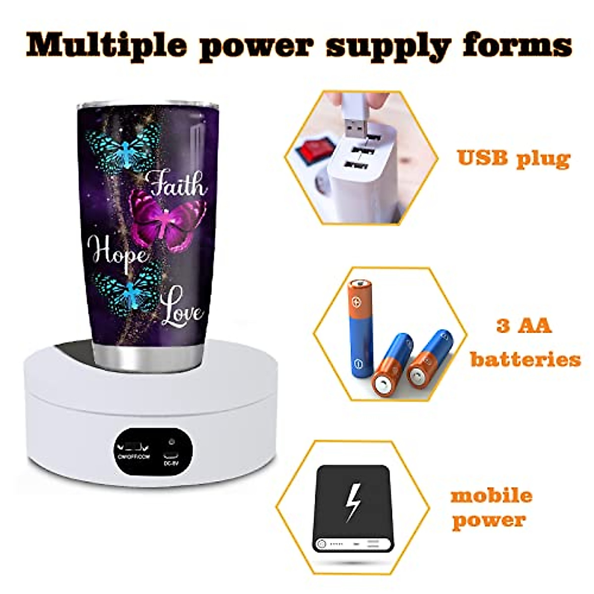 Motorized Rotating Display Stand for Epoxy Glitter Tumbler,360 Degree Automatic Mute Rotating Turntable for Photography Products Display,Live Video Show,Tumbler Supplies Spinner,Jewelry,Models,Battery