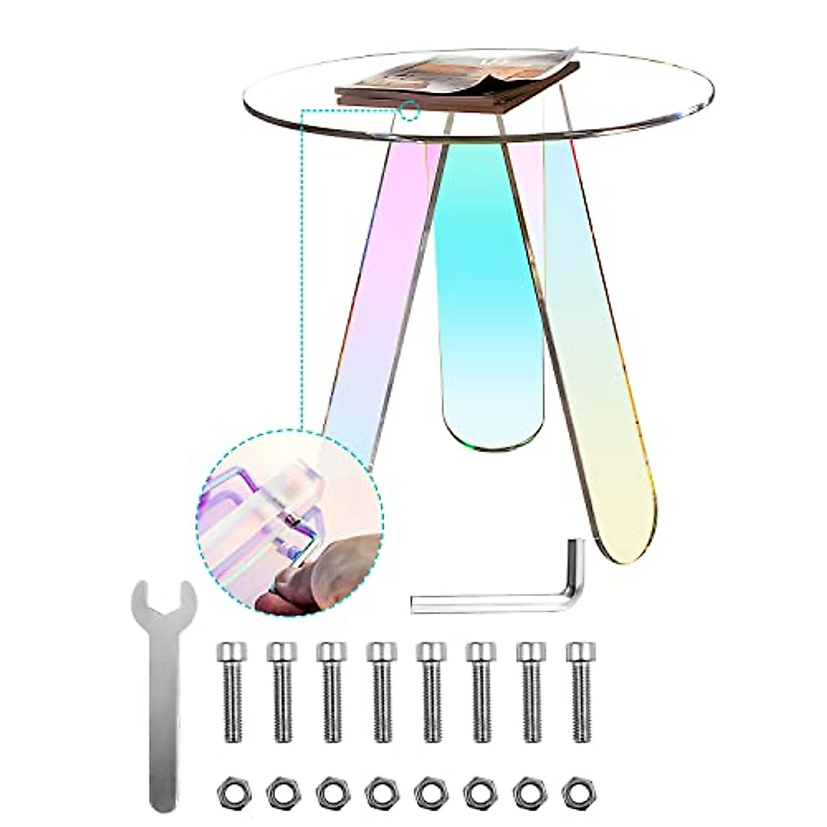 KSacry Acrylic Coffee Tables Modern Accent Night Stand Iridescent Table Coffee Table Side Table Round End Table Modern Chic Desk-Living for Office Home Decor (3 Legs Style, 15.7"L X 15.7"W X 17.7"H)