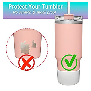 2 Pcs Protective Silicone Boot Sleeve Cover for Stanley Tumbler Quencher Adventure 40oz IceFlow 20oz 30oz, Anti-Slip Silicone Water Bottle Bottom Cover for Stanley Tumbler (Pinkwhite+Bluewhite)