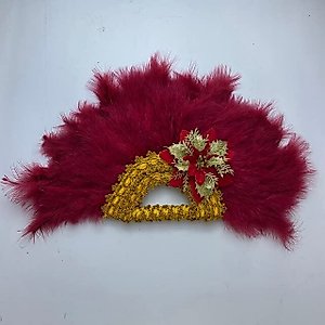 Msbfea Big Size Design African Orange Feather Fan Ladies Wedding Feather Fan for Bride Double Side Feather Nigerian Flower - 35cmx45cm Color 179