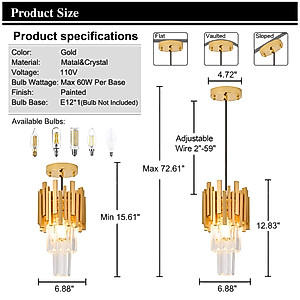 Faibra Gold Crystal Pendant Light 1-Light Mini Modern Luxury Crystal Pendant Light for Dining Room, Bedroom, Kitchen, Living Room