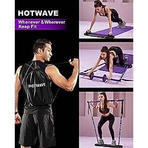 HOTWAVE Portable Home Gym with 16 Fitness Accessories,Pushups Board with Resistance Band,Ab Roller for Abs Workout,Pilates Bar Kit,All-in-One Exercise System for Man and Women