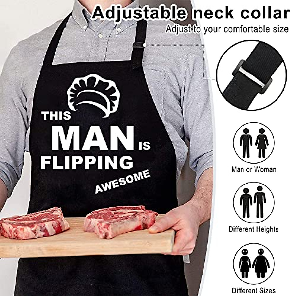 Nialnant Funny Aprons for Men,Adjustable Chef Aprons for Men,Cooking Aprons with 3 Tool Pockets,Bib Apron for Gag Gifts,Birthday,Father's Day Gifts,Cooking,Grilling,Waterproof & OilProof
