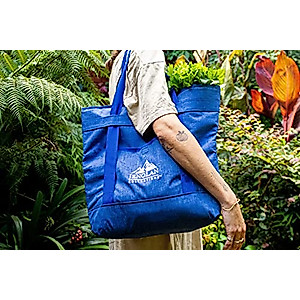 Large Collapsible Insulated Grocery Bag (2 Pack) Reusable Blue Cooler Bag for Frozen Foods and Groceries