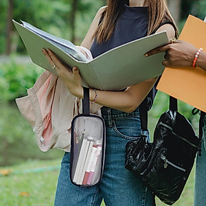 Aosbos Mesh Pencil Case, Clear Pencil Pouch Pencil Bags, Transparent Pen Holder Bag, Multi-Purpose Organizer Box with Portable Strap, White and Black