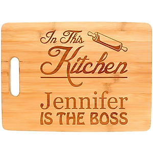 Custom Cooking Gift Custom Text Personalized Name Kitchen Boss Personalized Decorative Wood Cutting Board Rectangle