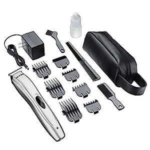 Andis Men 22725 VersaTrim Corded/Cordless Hair & Beard Trimmer Kit - Carbon Steel T-Blade for Close Cutting with Rechargeable Powerful Lithium-Ion Battery – Set of 14-Pieces, Silver