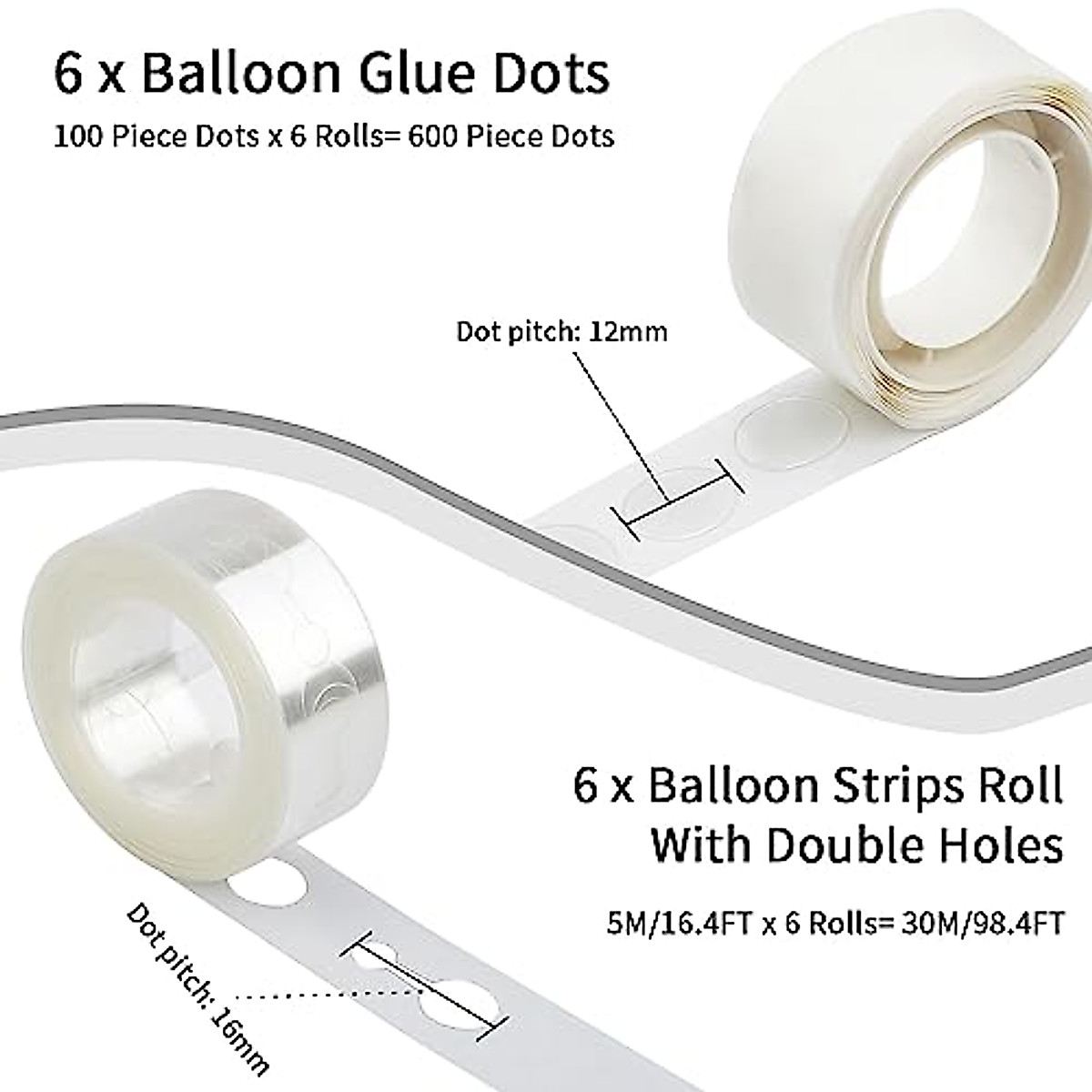 Balloon Arch Kit 12 Rolls Balloon Arch Strip 98.4 Feet Balloon Garland Tape Strip 600 Balloon Dots Glue Balloon Tape and Glue Point for Birthday Party Wedding Baby Shower Arts DIY Balloon Decoration