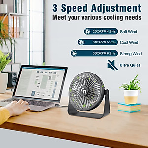 WayToLight 5.3 inch USB Desk Fan with LED Light, 3 Speeds, 360° Adjustment, Portable Mini Desktop Table Fan, Small Personal Cooling Fan for Home Office Outdoor, Black