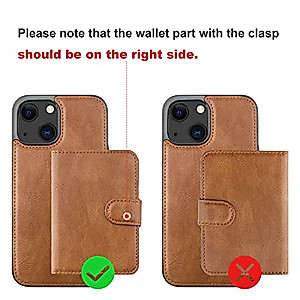Bocasal Wallet Case for iPhone 13 Compatible with MagSafe Magnetic RFID Blocking Detachable Premium PU Leather Flip Case with Card Slots Holder Kickstand Wireless Charging 6.1 Inch (Brown)