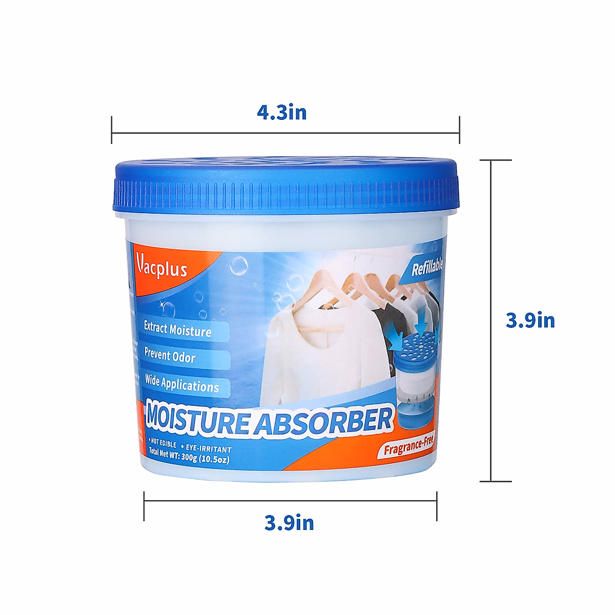 Vacplus Moisture Absorbers Dehumidifier Bucket -Unscented for Closet, Highly Absorbent for basements, bathrooms, boats, RVs, 10.5 OZ Replaceable, 6 PACK