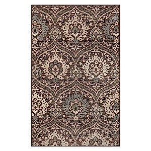 BLUENILEMILLS Blue Nile Mills: Modern Oriental Floral Damask Area Rug with Jute Backing, Light Blue, 7' x 9'