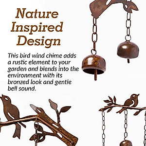 Happy Gardens Bird Wind Chimes with Bells | 5 Suspended Bells Windchime with Birds Garden Decor | Mothers Day Outdoor Gifts & Backyard Decorations