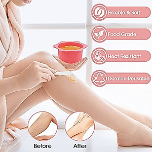 Winceed 2pcs Silicone Wax Warmer Bowl, Reusable Wax Warmer Silicone Liner with 2pcs Spatulas, Wax Pot Silicone Bowl Replacement Fit for 16oz Waxing Kit (Purple+Pink)