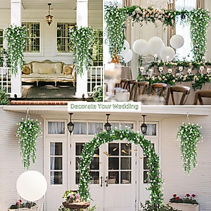 RECUTMS Artificial Hanging Plants Fake Hanging Plant Faux Eucalyptus Leaf Greenery Vine Outdoor UV Resistant Plastic Plants Home Garden Wedding Party Indoor Outdoor Decorations(White)