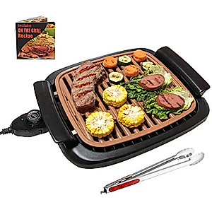 Nonstick Electric Indoor Smokeless Grill - Portable BBQ Grills with Recipes, Fast Heating, Adjustable Thermostat, Easy to Clean, 21" X 11" Tabletop Square Grill with Oil Drip Pan, Black