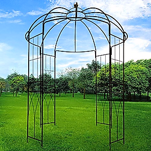 OUTOUR French Style Birdcage Shape Heavy Duty Gazebo,9'Highx 6‘6"Wide,Pergola Pavilion Arch Arbor Arbour Plants Stand Rack for Wedding Outdoor Garden Lawn Backyard Patio,Climbing Vines,Roses,Dark Rust