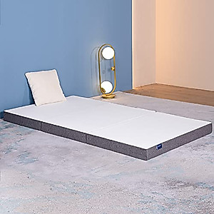 Molblly Folding Mattress, Tri-fold Gel Memory Foam Portable Mattress Topper with Washable Cover, Foldable Camping Mattress Guest Bed - Twin 75"X38"X3''