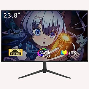 PC Monitor，23.8 Inch LED Computer Monitor，1080P Full HD,Low Blue Light，75Hz, IPS，Frameless Desktop Display，HDMI VGA,VESA Mounting
