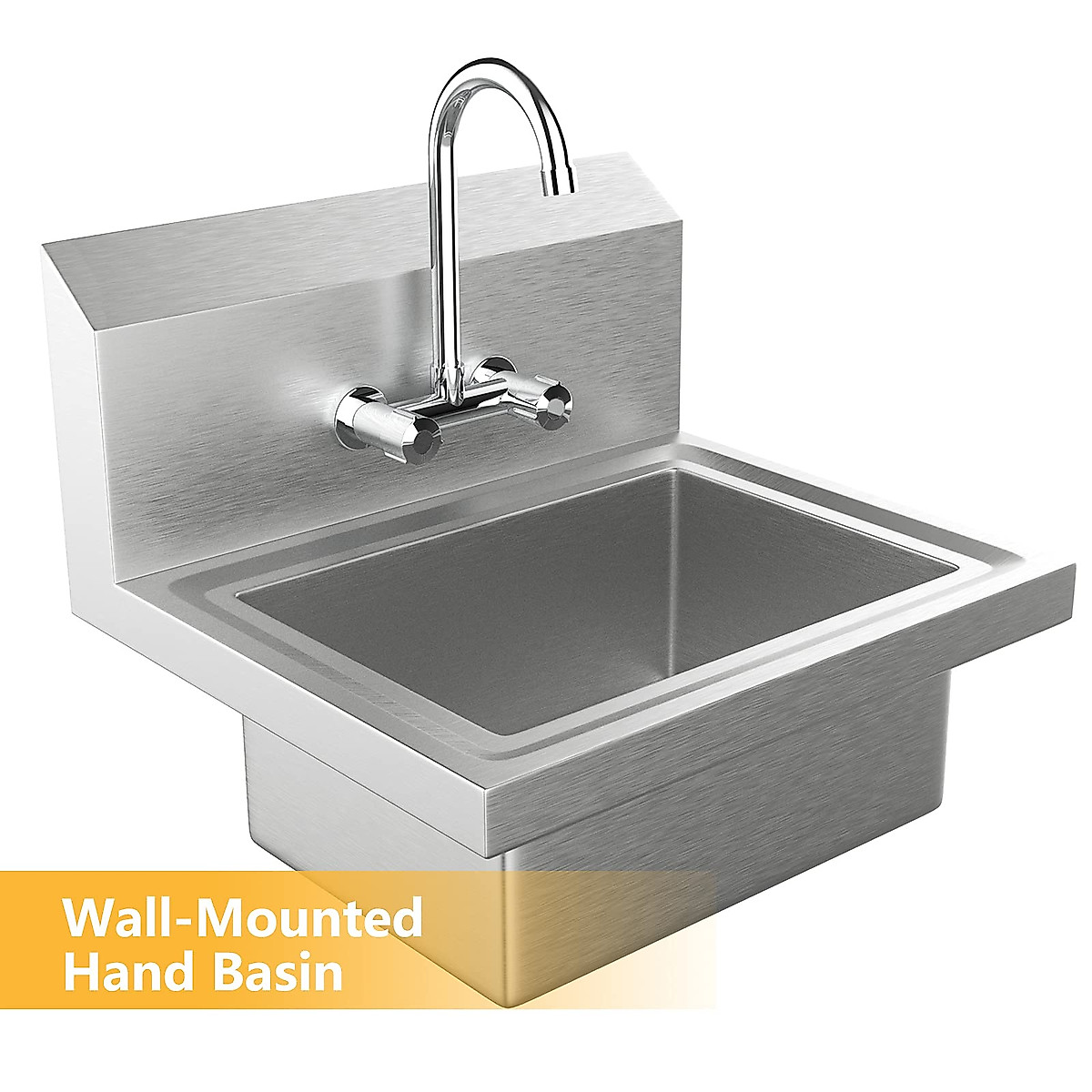 Bonnlo Commercial Sink Hand Washing Basin Stainless Steel Hand Sink with Hot&Cold Faucet, Wall Mount Utility Sink with Drainer Heavy Duty Hand Wash Sink for Commercial Restaurant Home Kitchen Workshop