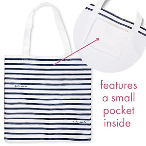 Kate Spade New York Canvas Tote Bag for Women, Cute Tote Bag for Teacher, Canvas Beach Bag, Book Tote with Pocket, Navy Painted Stripe
