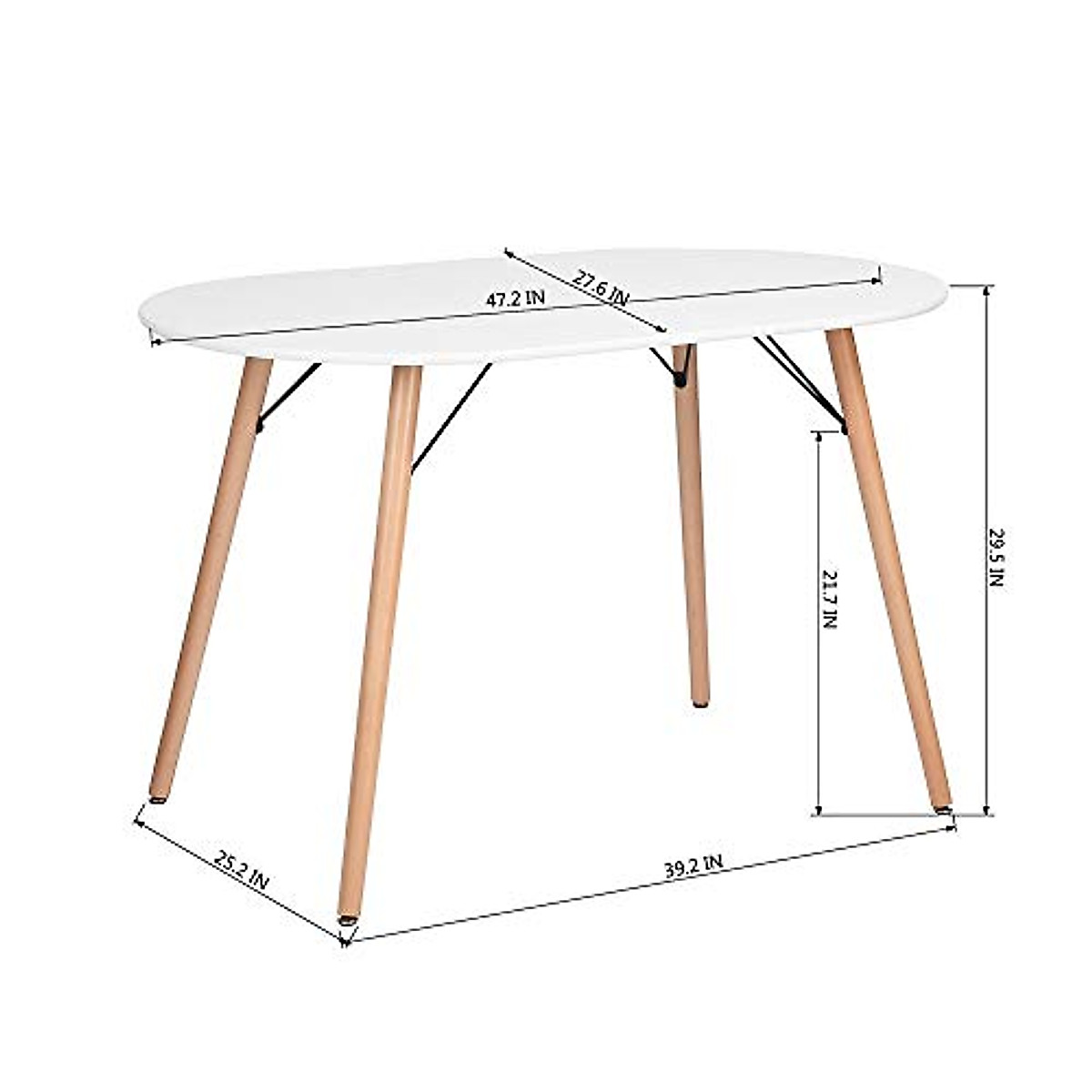 CozyCasa 7.2 inch Farmhouse Dining Table Mid-Century Kitchen Table with Wood Leg Oval Top for Home Office Patio White(Only Table not Include Chairs)-2pack