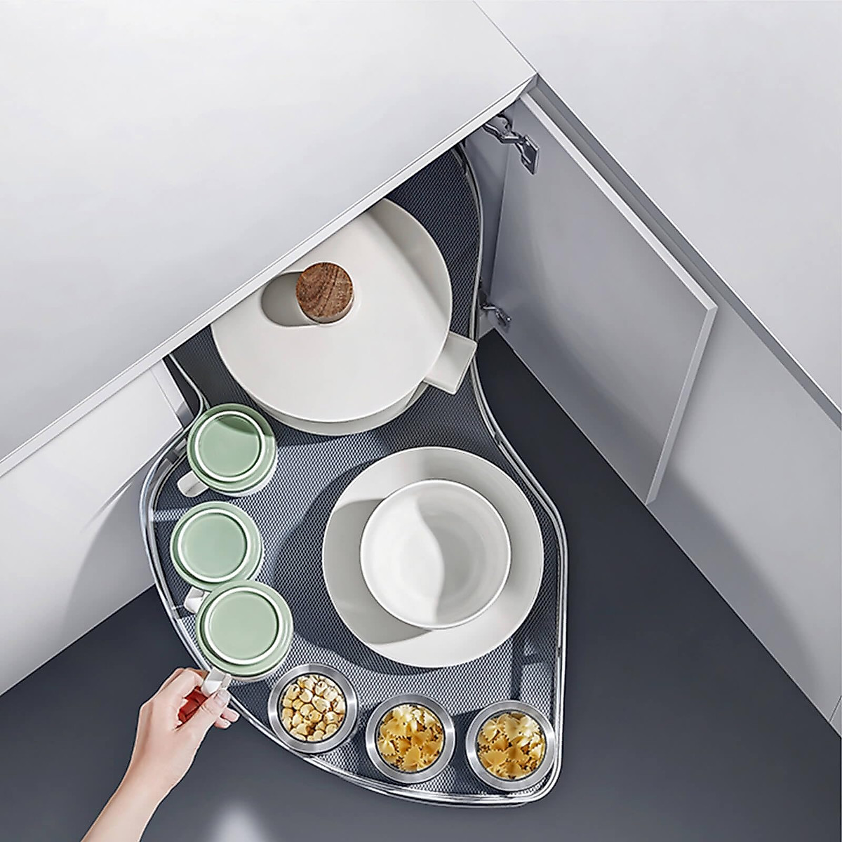 LOVKIT Blind Pull Out Shelf 2 Tier Pull Out Organizer For 36 Inch Blind Corner Cabinetry Double Layer Lazy Susan Rotating Shelves For Under Countertop Space Left Swing Out Tray Black Corner