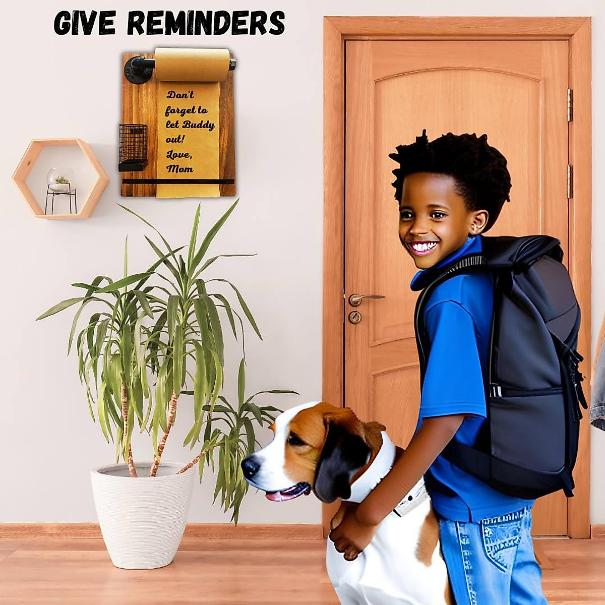 Kraft Paper Dispenser - Wall Mounted Paper Roll Dispenser - Decorative Message Boards for Wall - Hanging Notepad Holder - to Do List Board - Kitchen Decorations Rustic - Message Board