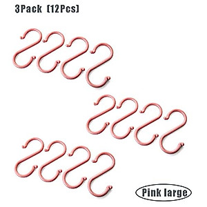 Pack of 12 Plastic Hanging S-Hooks, MOIKY Creative Multi Purpose Plastic S Shaped Double Head Hanger Hooks, Large (4.7 Inch), Pink