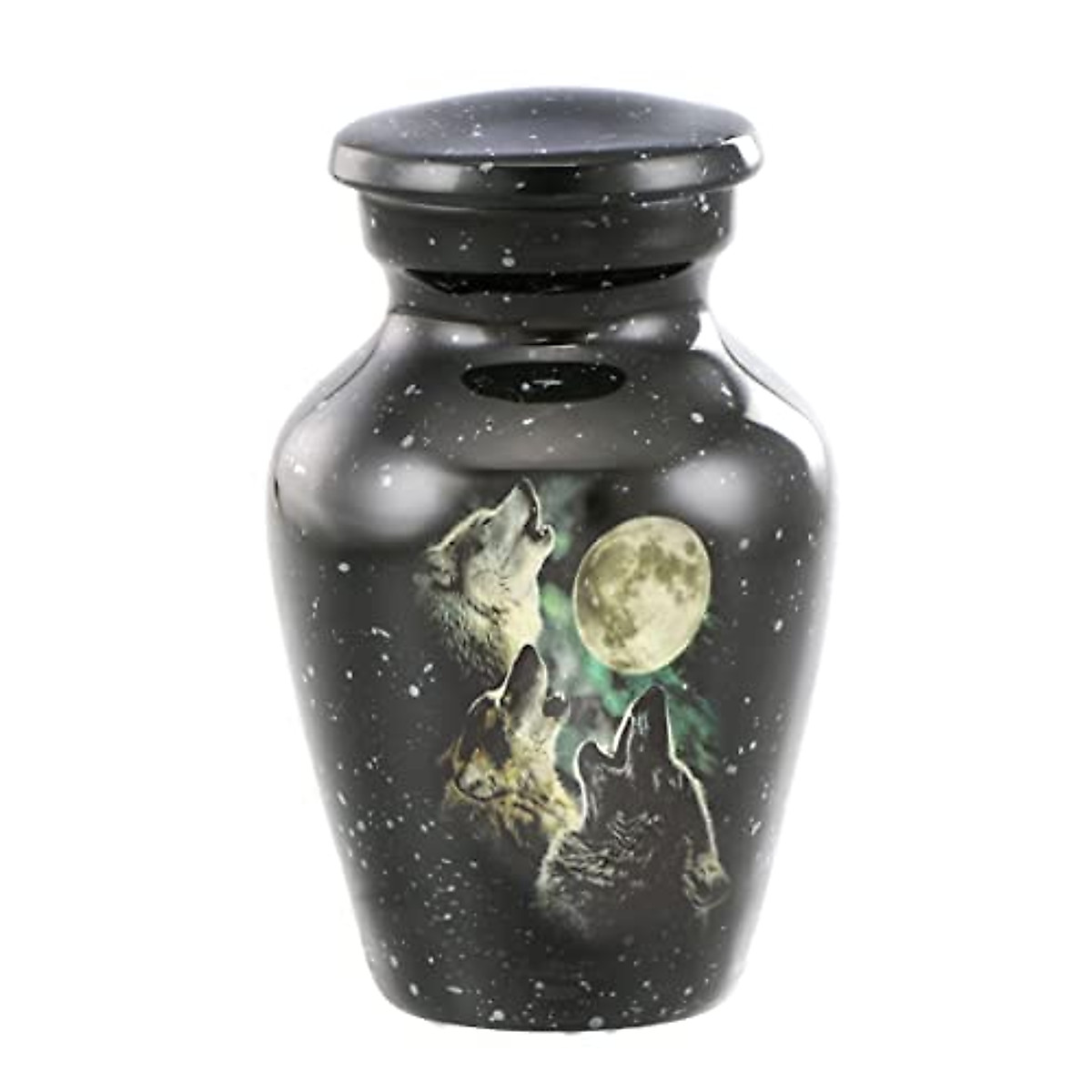 Adult Cremation URNS for Ashes- Adult Classic 3 Wolves Pictured Cremation Urn for Human Ashes, Completely Handicrafted with Velvet Protection Bag,… (Keepsake Qty-1)