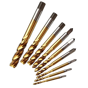 Yakamoz 9pcs Machine Screw Tap Set Titanium Spiral Flute Drill Taps Metric M2 M2.5 M3 M4 M5 M6 M8 M10 M12 Thread Tapping Tool