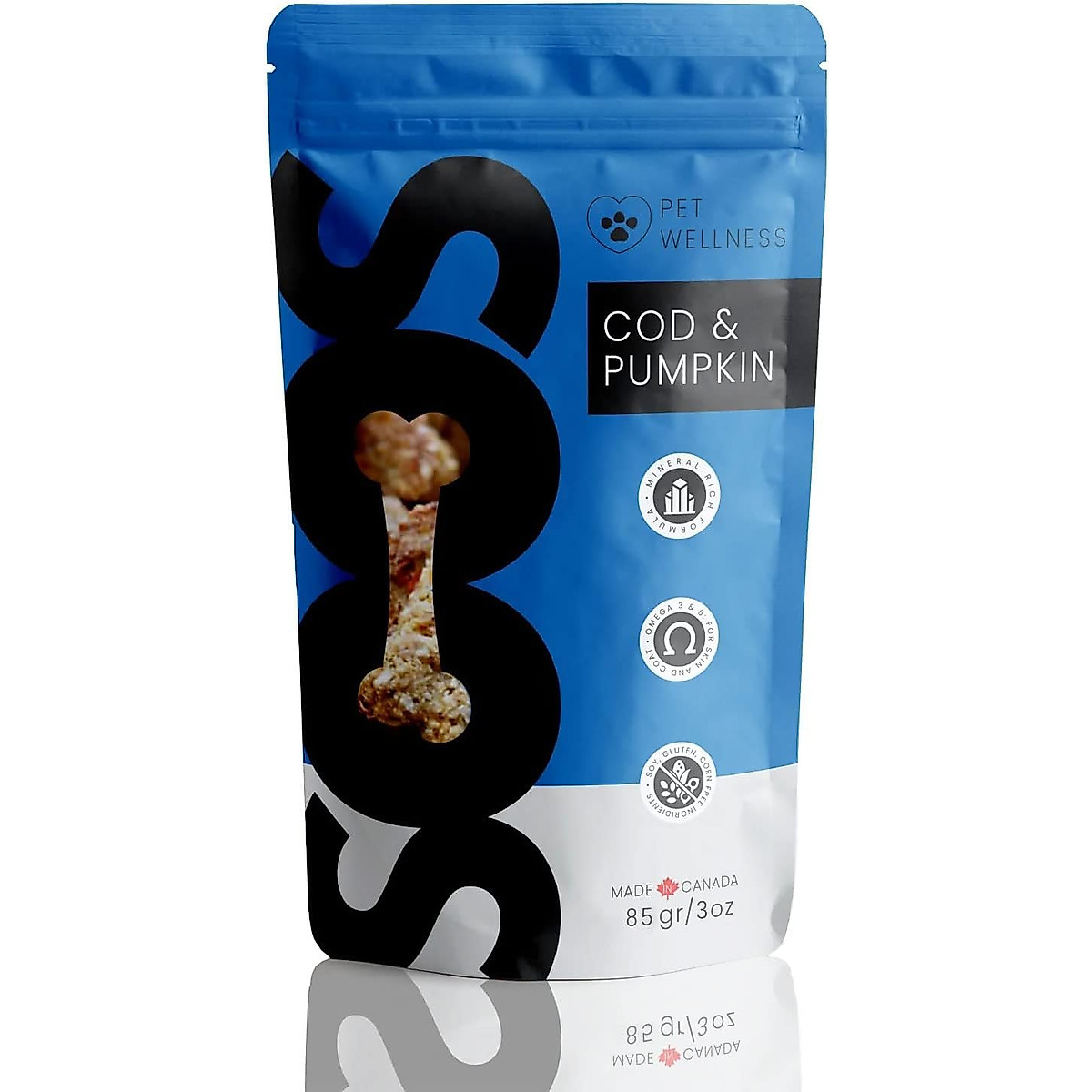 SOOS Cod and Pumpkin Dog Treats Training Dog Treats Dog Chews Cat Treats All Natural Dogs and Cats Wellness Treat for Pets - 1x Pack 85gr / 3oz