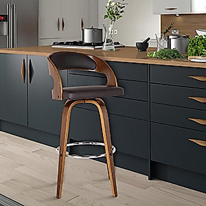 Armen Living Shelly 26" Counter Height Barstool in Brown Faux Leather and Walnut Wood Finish