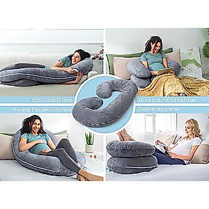 INSEN Pregnancy Pillows, C Shaped Pillows for Sleeping Support, Maternity Body Pillow Pregnant Women with Removable Velvet Cover, Gray, 58 Inch