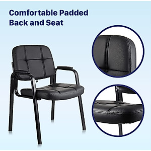 CLATINA Office Reception Guest Chair with Bonded Leather Padded Arm Rest Ergonomic Guest Chair for Waiting Room Conference Desk Black 2 Pack