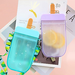 JGMLZK Cute Water Bottles with Straws Leakproof Silicone Popsicle Bottles with Shoulder Strap Creative Ice Cream Plastic Popsicle Drink Water Bottles Transparent Water Jug,Suitable for Adult Children