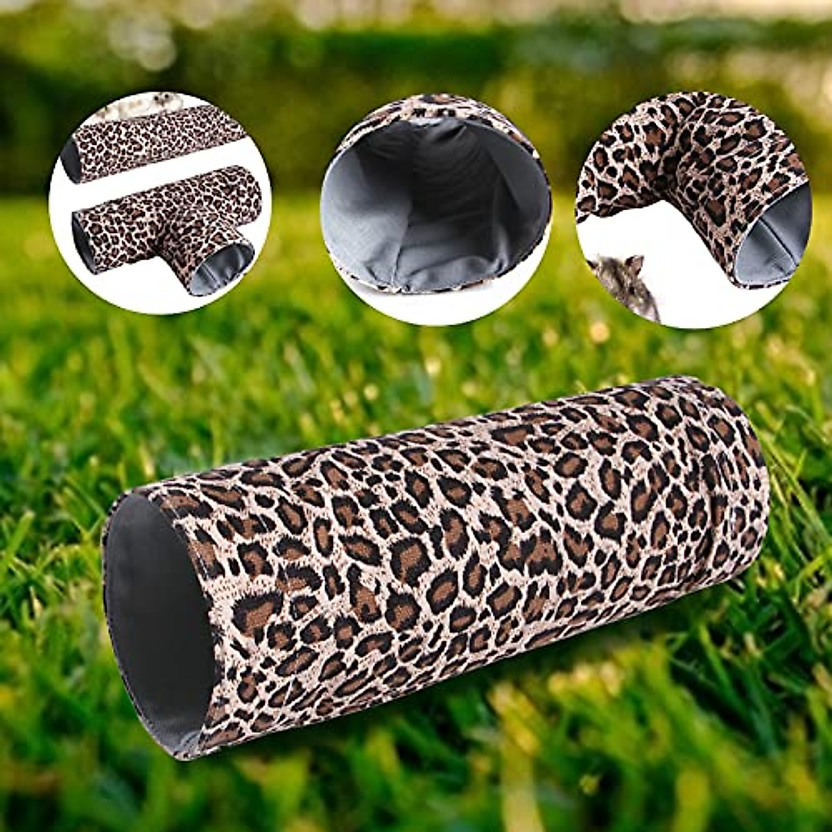 Hamster Tunnels, Guinea Pig Leopard Printing Toys Play Tunnel, Skin-Friendly Fleece 2/3/4 Holes Pet Tunnel Nest for Small Animal (D)