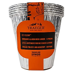 Traeger Grills BAC608 EZ-Clean Grease & Ash Keg 5 Pack Drip Bucket Liner, Aluminum
