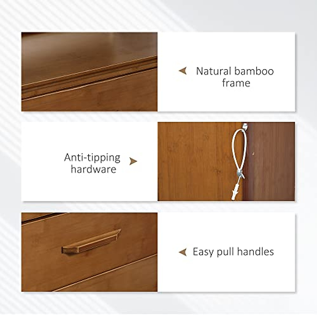 HOMCOM Tall Dresser for Bedroom, 7 Drawer Dresser, Chest of Drawers with Bamboo Frame, Brown