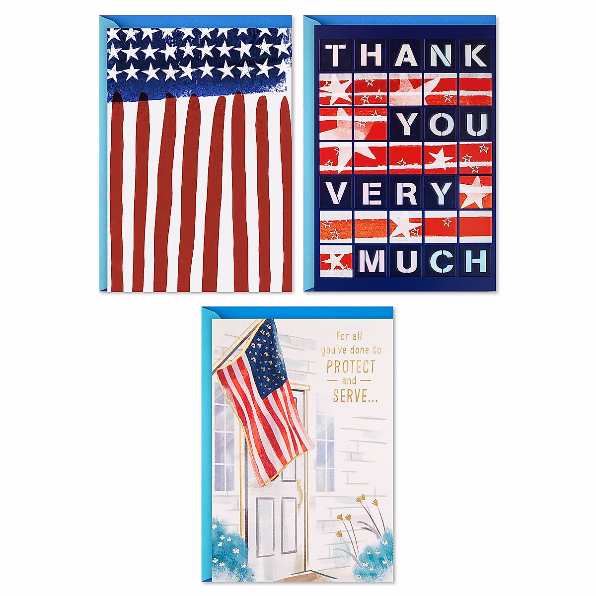 Hallmark Pack of 3 Military Thank You Cards, Veterans Day Cards (Protect and Serve)
