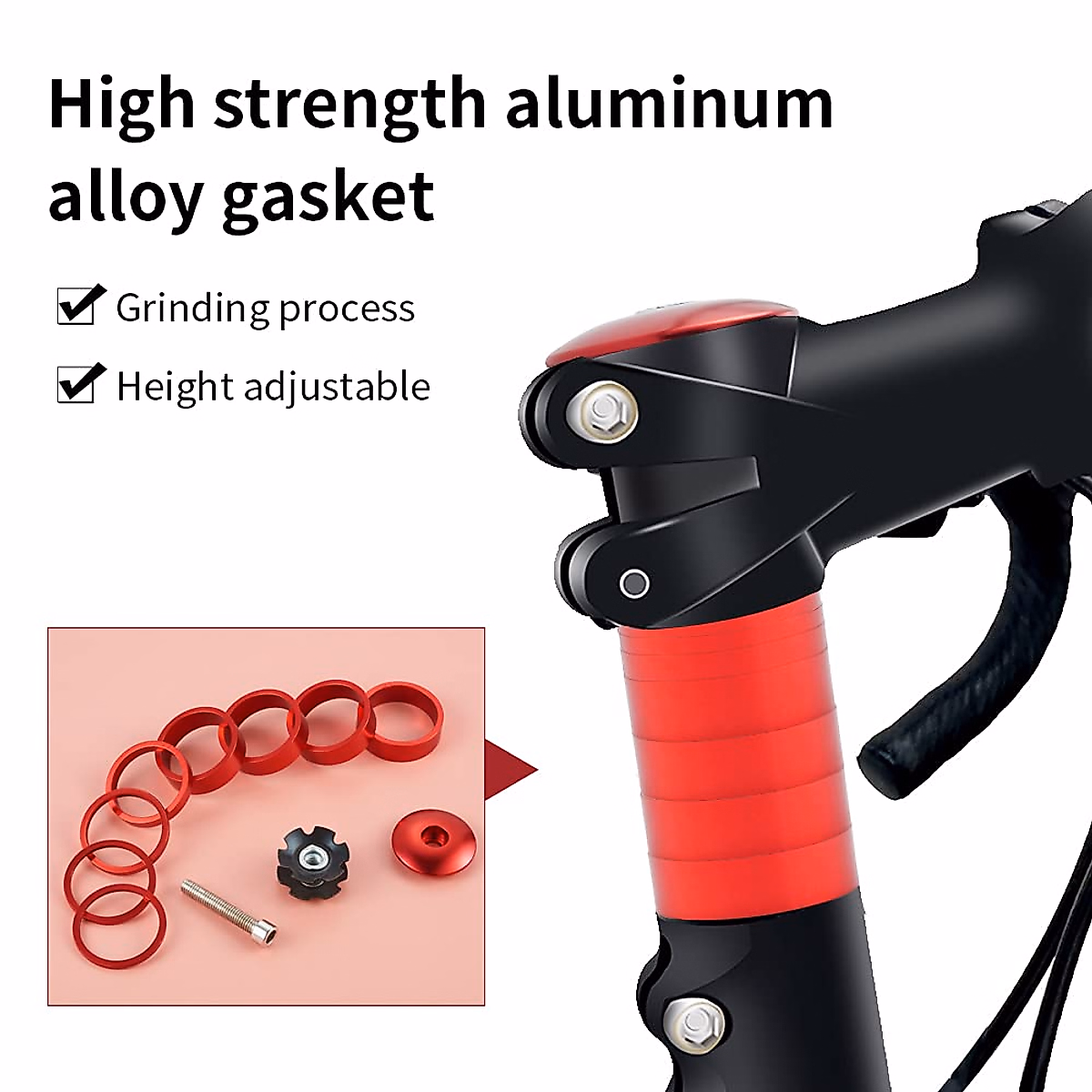 baluoqi Bicycle Headset Spacer 1-1/8 inch 28.6mm with Stem Top Cap(carbon fiber),Headset Star Nut and Long Titanium Bolt Aluminium Alloy MTB Road Bike Stem Headset Spacer(Red)