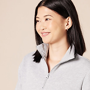 Amazon Essentials Women's Long-Sleeve Fleece Quarter-Zip Top (Available in Plus Size), Light Grey Heather, Medium