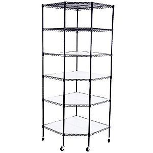 26.77" x 26.77" x 70.87" Corner Shelf with Wheels, Metal Storage Wire Shelving Unit Corner Rack Corner Shelving,Free Standing Corner Storage Rack Display for Living Room,Bathroom,Kitchen (Black)