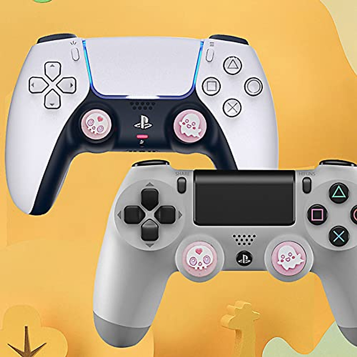 PERFECTSIGHT Cute Thumb Grip Caps for PlayStation 4/5, PS5, PS4, Xbox Series X/S, Xbox One, Switch PRO Controller, 4PCS Kawaii Soft Rubber 3D Analog Thumbsticks Grips Joystick Cover - Glitter Ghost