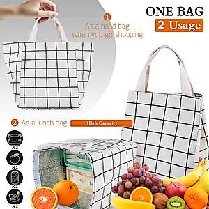 Daixers Lunch Bag Insulated Lunch Box for Women Men,Reusable Adult Lunch Tote Bags for Work or Travel (White Plaid)